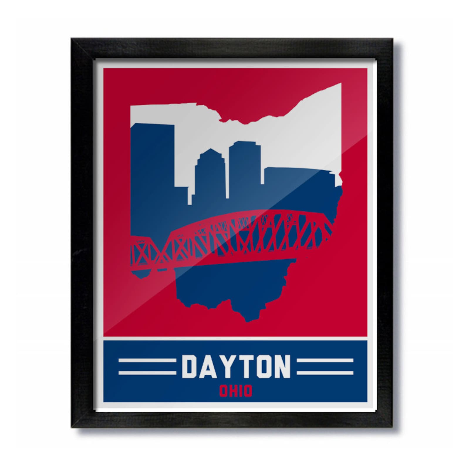 Dayton, Ohio Skyline Poster Print: Wall Art Choose a Size - Red & Blue ...