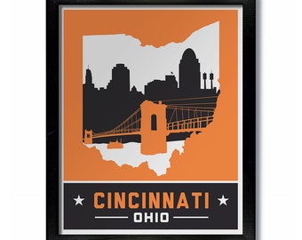 Cincinnati Ohio Skyline Poster Print: Wall Art Choose a Size | Etsy