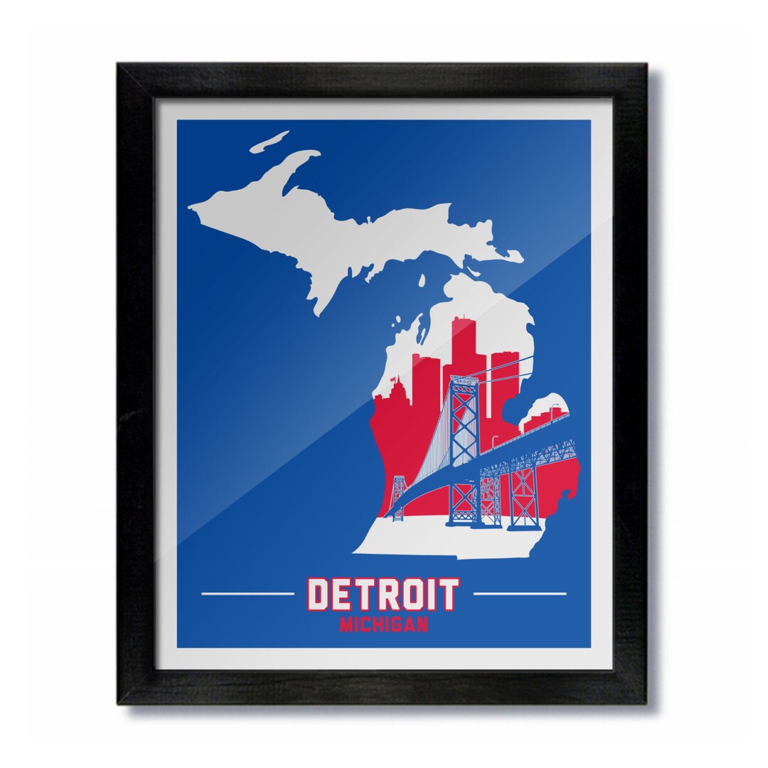 Detroit, Michigan Poster Print: Wall Art Choose a Size - Blue/red ...