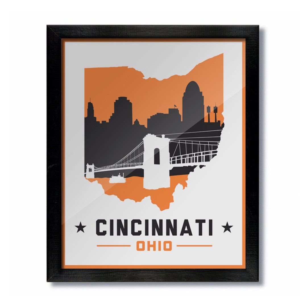 Cincinnati, Ohio Skyline Poster Print: Wall Art Choose a Size - White ...