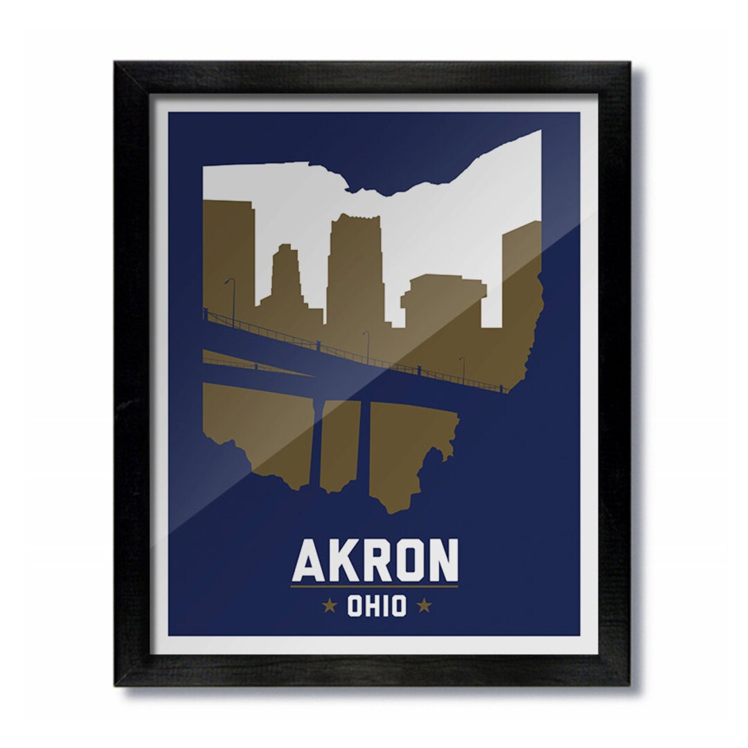 Akron, Ohio Skyline Poster Print: Wall Art Choose a Size - Blue/gold - Etsy