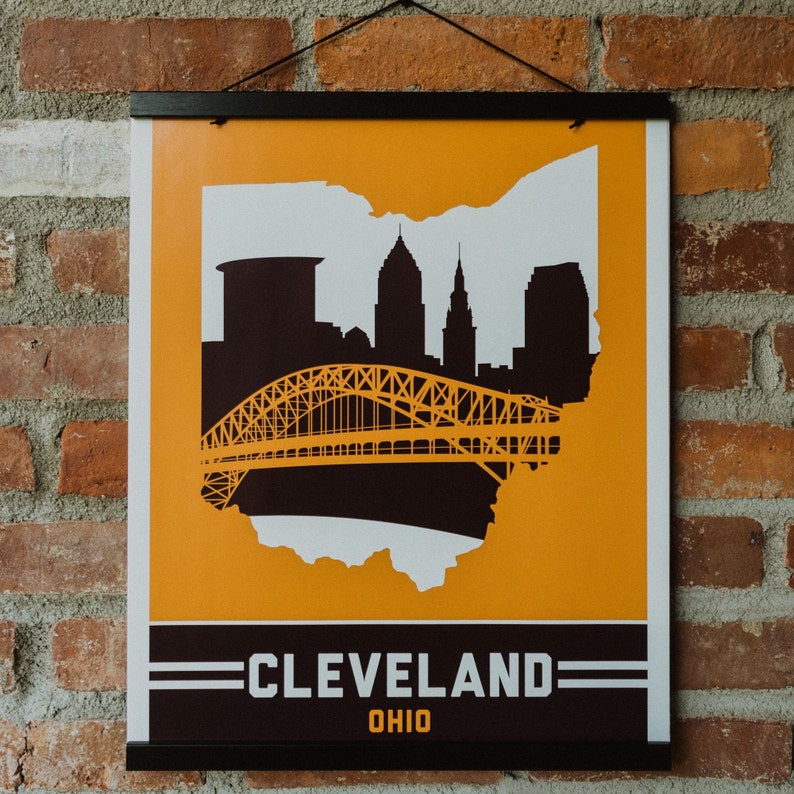 Cleveland, Ohio Skyline Poster Print: Wall Art Choose a Size - Orange ...