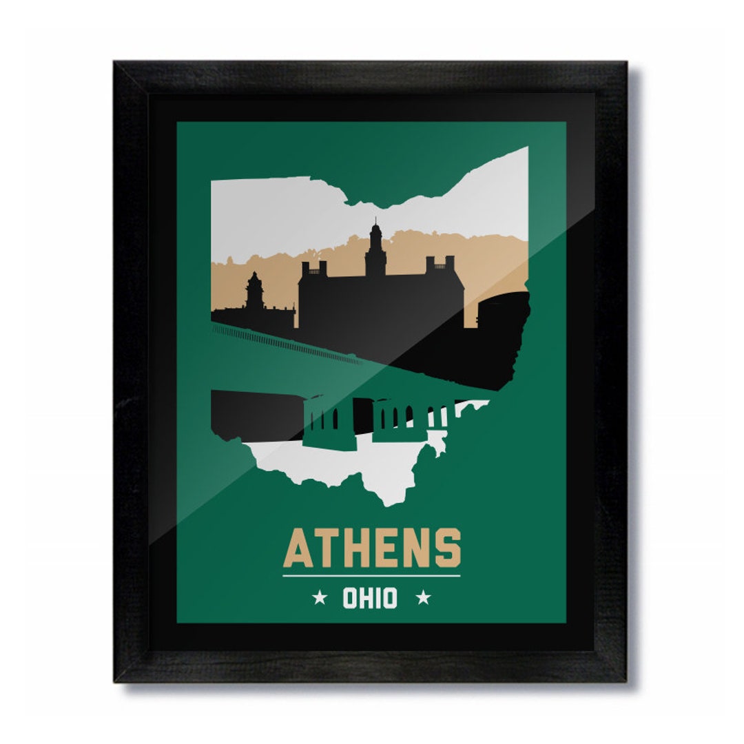 Athens, Ohio Skyline Poster Print: Wall Art Choose a Size - Green/gold ...