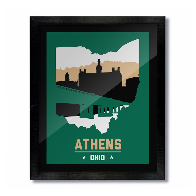 Athens, Ohio Skyline Poster Print: Wall Art Choose a Size - Green/gold ...