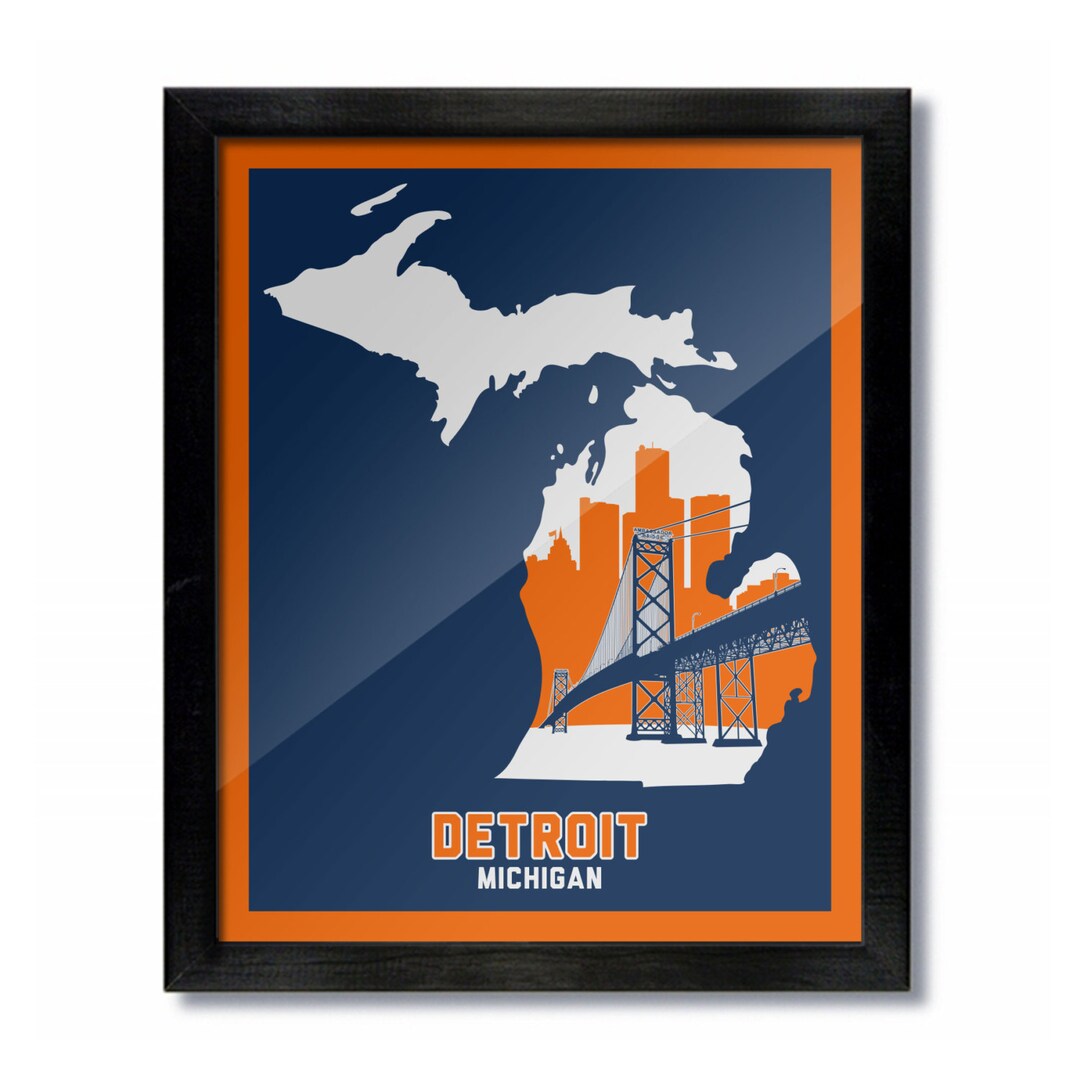Detroit, Michigan Poster Print: Wall Art Choose a Size - Blue/orange ...