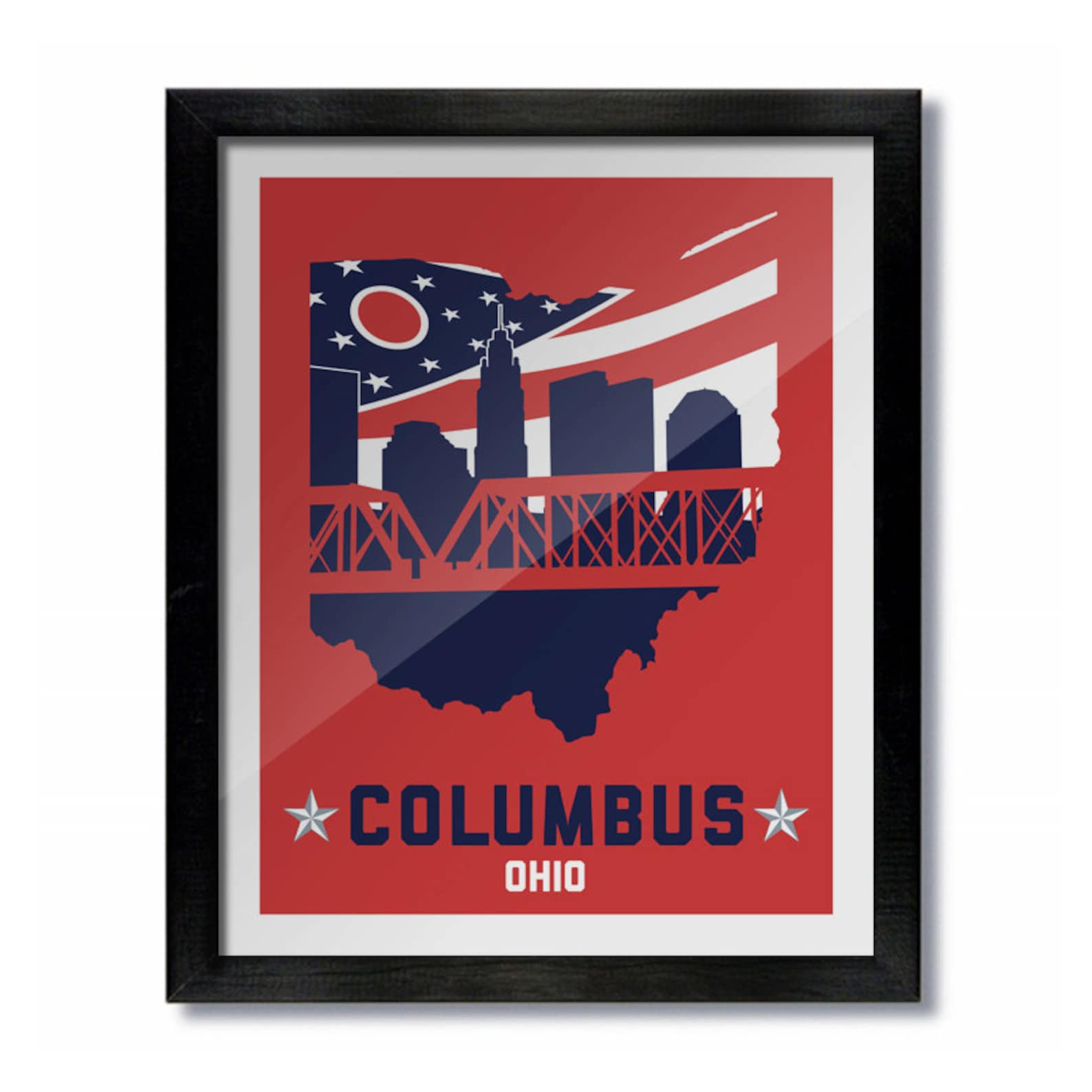 Columbus, Ohio Skyline Poster Print: Wall Art - Blue Jackets Red - Etsy