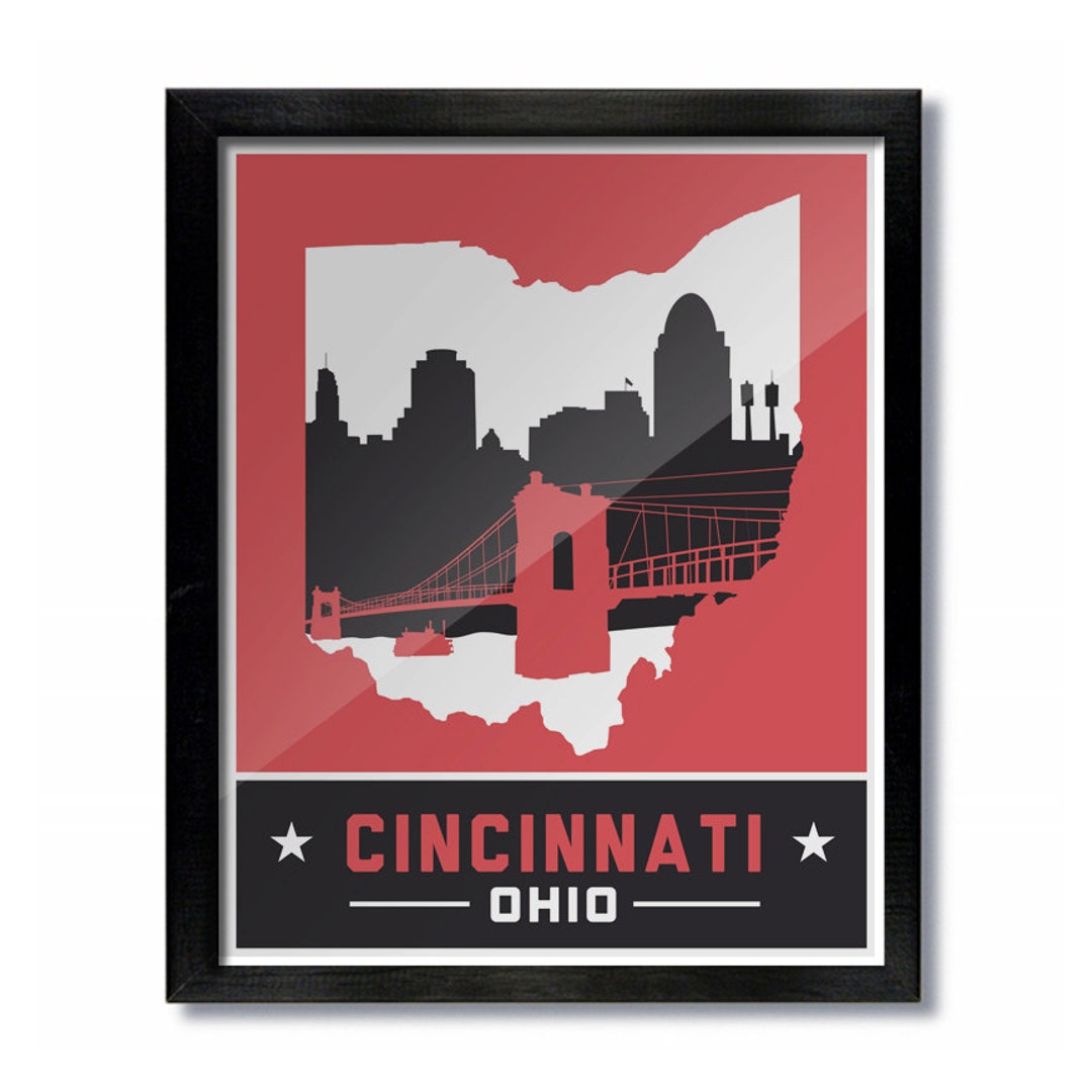 Cincinnati, Ohio Skyline Poster Print: Wall Art Choose a Size - Red ...