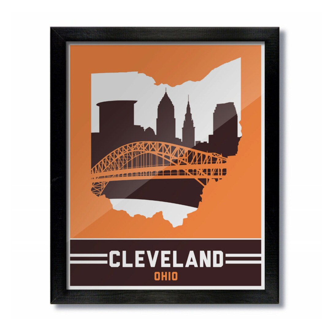Cleveland, Ohio Skyline Poster Print: Wall Art Choose a Size - Orange ...