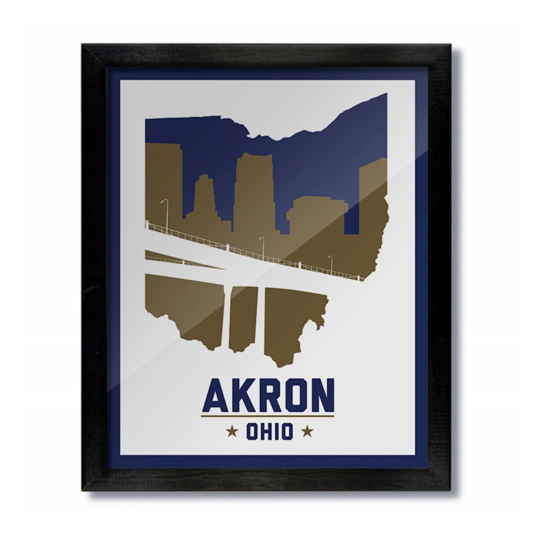 Akron, Ohio Skyline Poster Print: Wall Art Choose a Size - White-blue ...