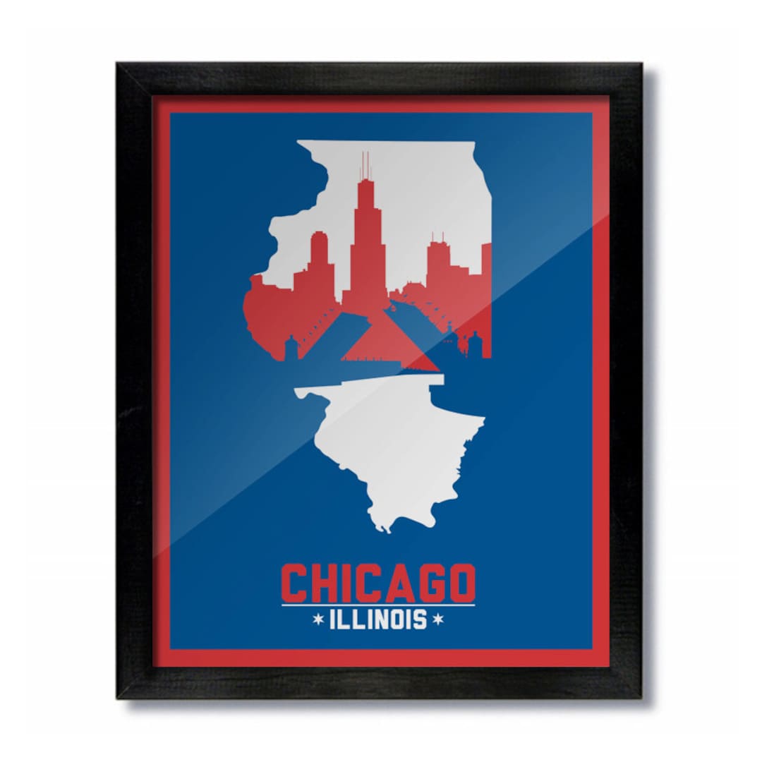 Chicago, Illinois Skyline Poster Print: Wall Art Choose a Size - Blue ...