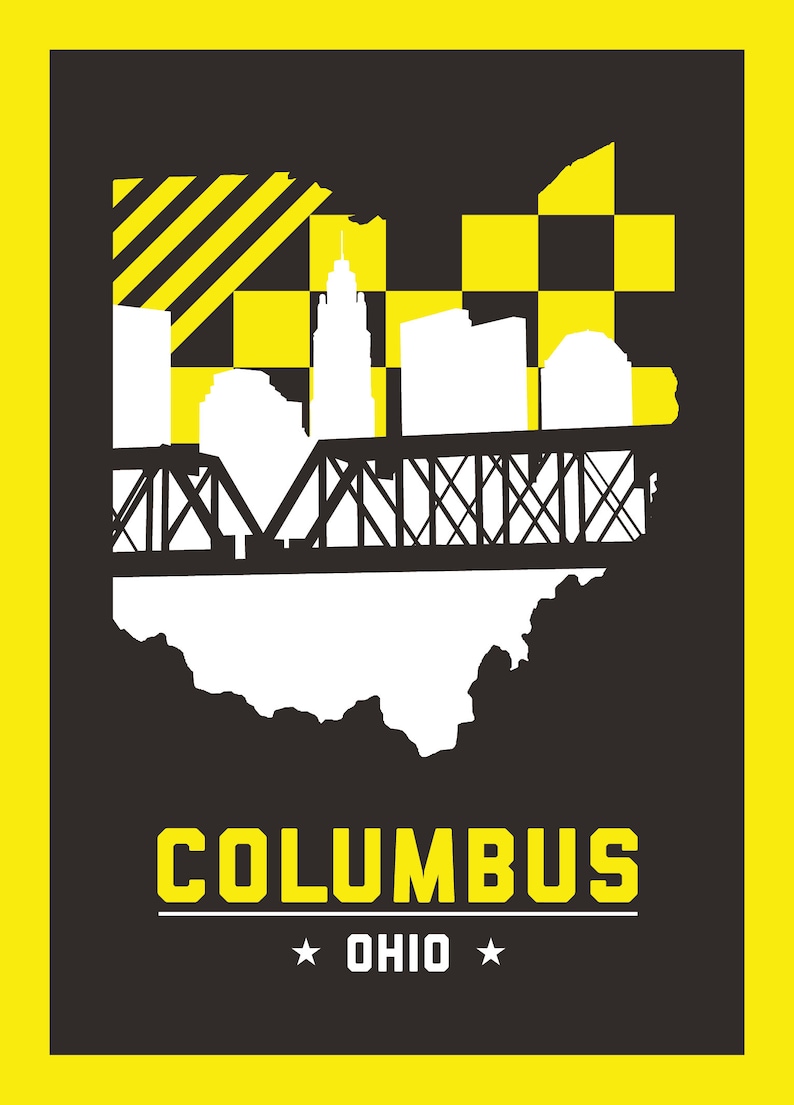 Columbus, Ohio Black and Yellow Skyline 5x7 Postcard - Etsy