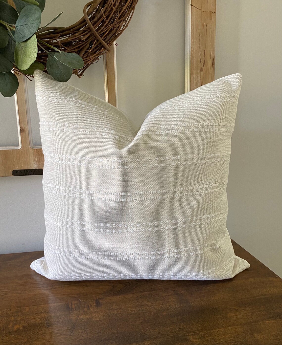 Creamy White Stripe Pillow Cover • Cream and White Woven Stripe Pillow ...