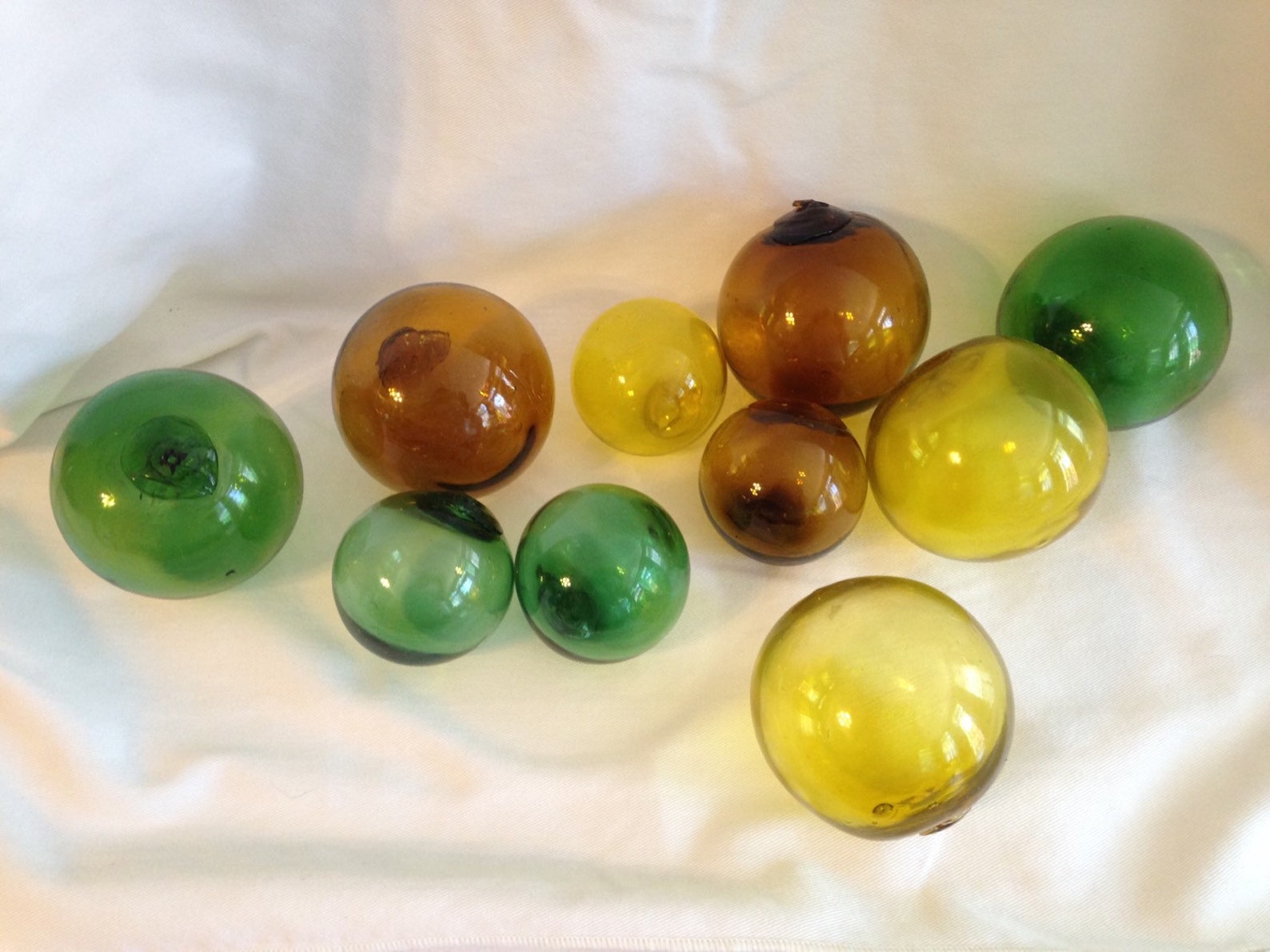 10 Vintage Glass Ball Floats Hand Blown Brown Gold Green Earth Tones ...