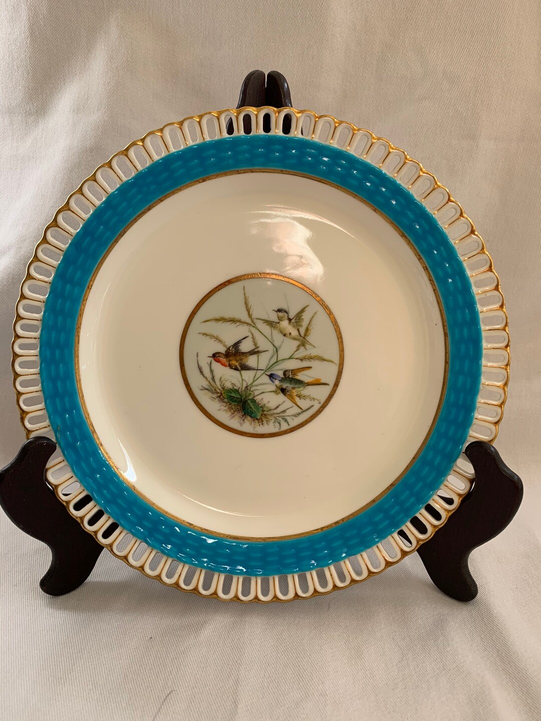 Antique John Mortlock Minton Reticulated 8” Birds Lunch Plate With ...