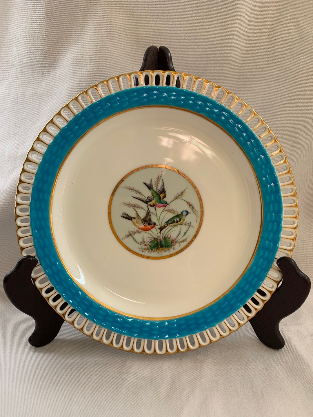 Antique John Mortlock Minton Reticulated 8” Birds Lunch Plate With ...