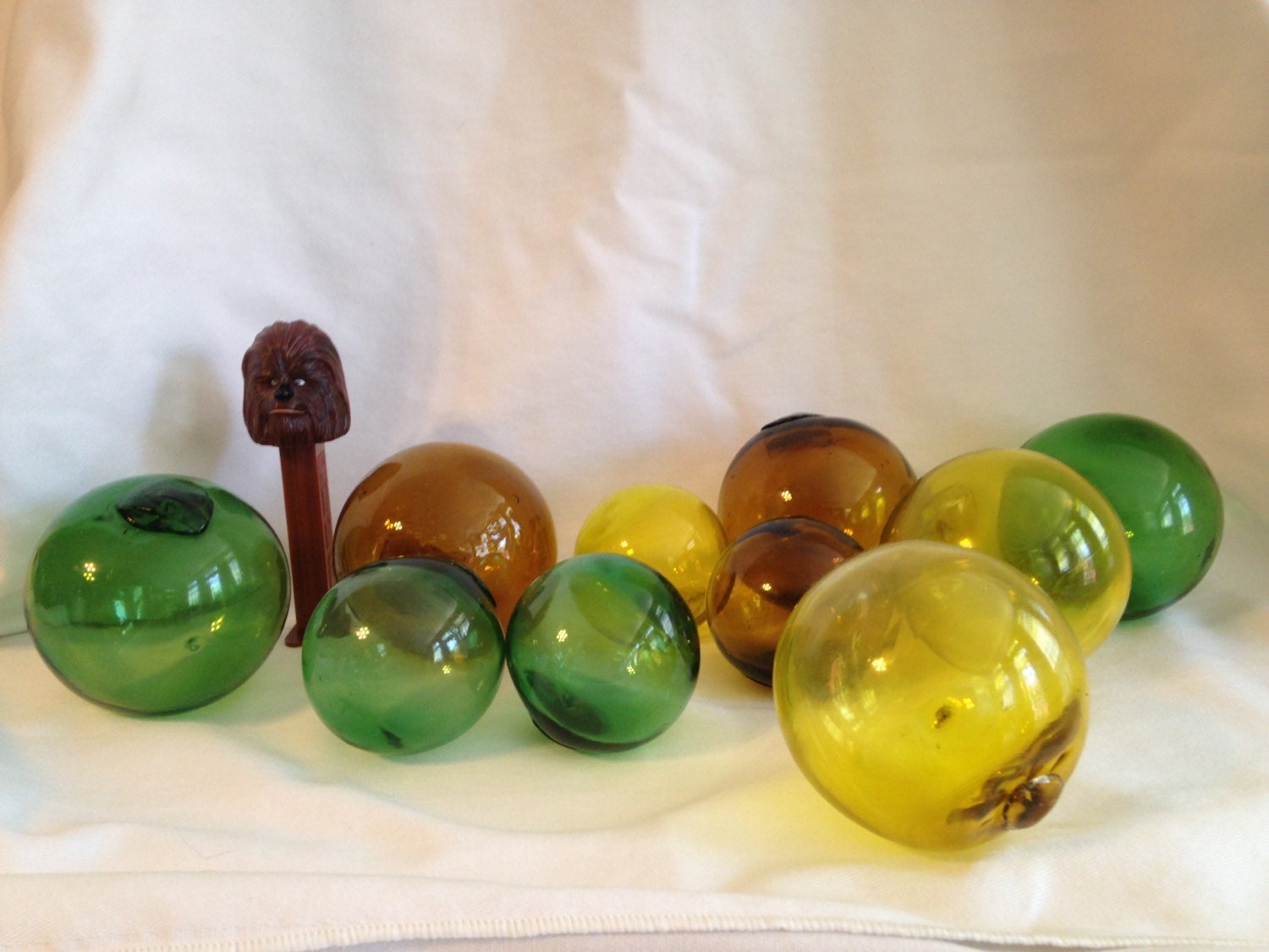 10 Vintage Glass Ball Floats Hand Blown Brown Gold Green Earth Tones ...
