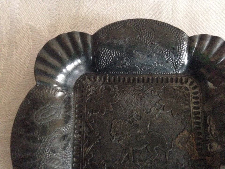 James Tufts Silver Quadruple Plate Small Embossed Tray With Lion and ...