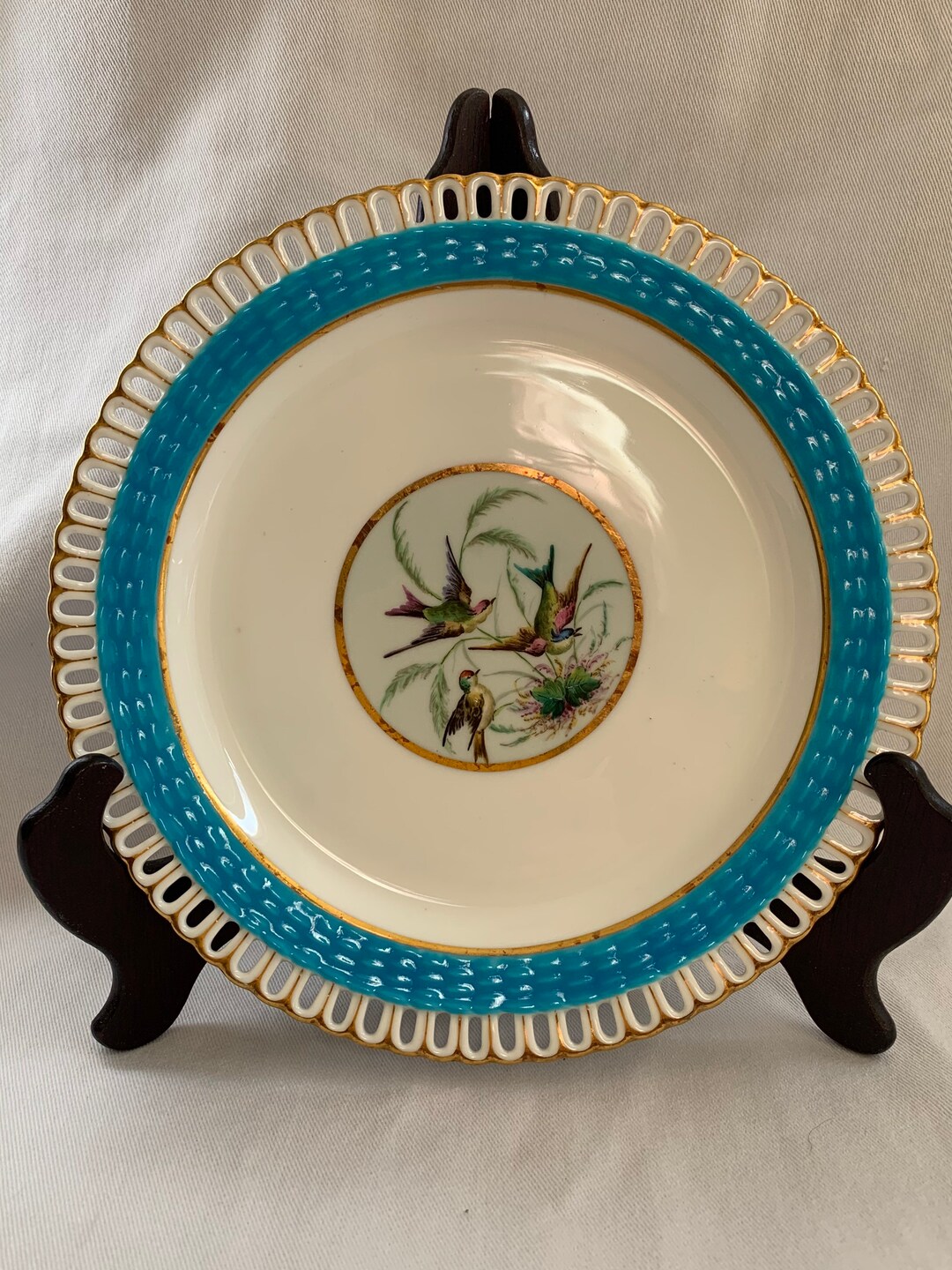 Antique John Mortlock Minton Reticulated 8” Birds Lunch Plate With ...