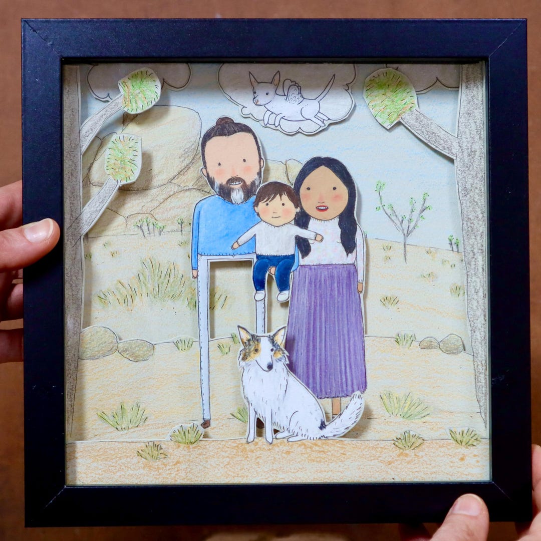 NEW!! Custom Shadow Box Family Portrait | Hand-drawn Illustration ...