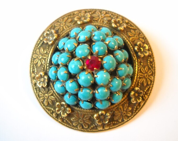 Vintage Sandor Brooch Pendant Sandor Jewelry Dome Turquoise Blue Glass ...