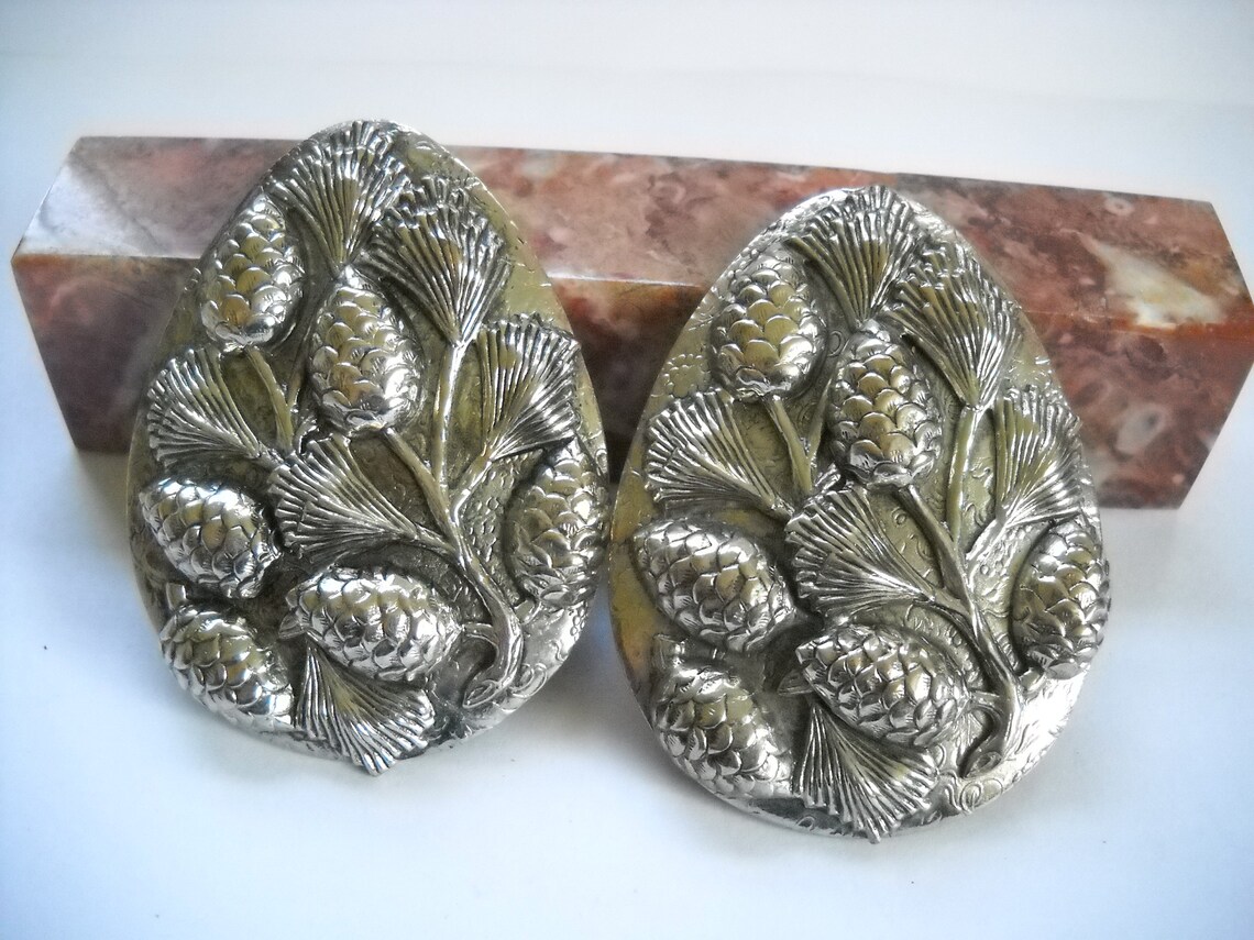 Vintage Dress Clips Silver Metal Repousse Dress Clips Nature | Etsy