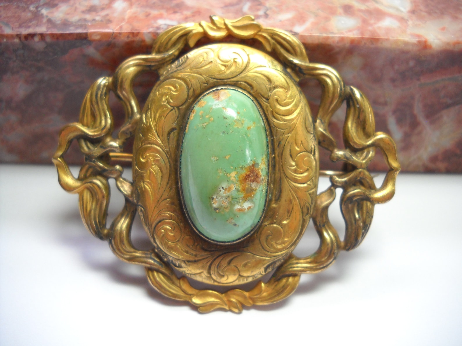 Sash Pin Royston Turquoise Sash Pin Art Nouveau Leaves Vines Brass ...