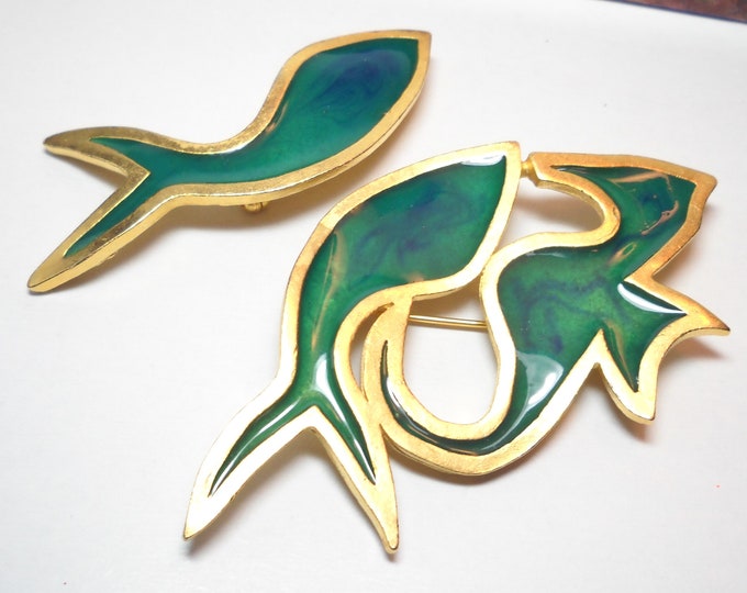Vintage Set Don-lin Brooches Enamel Sea Life Ocean Life Gold - Etsy