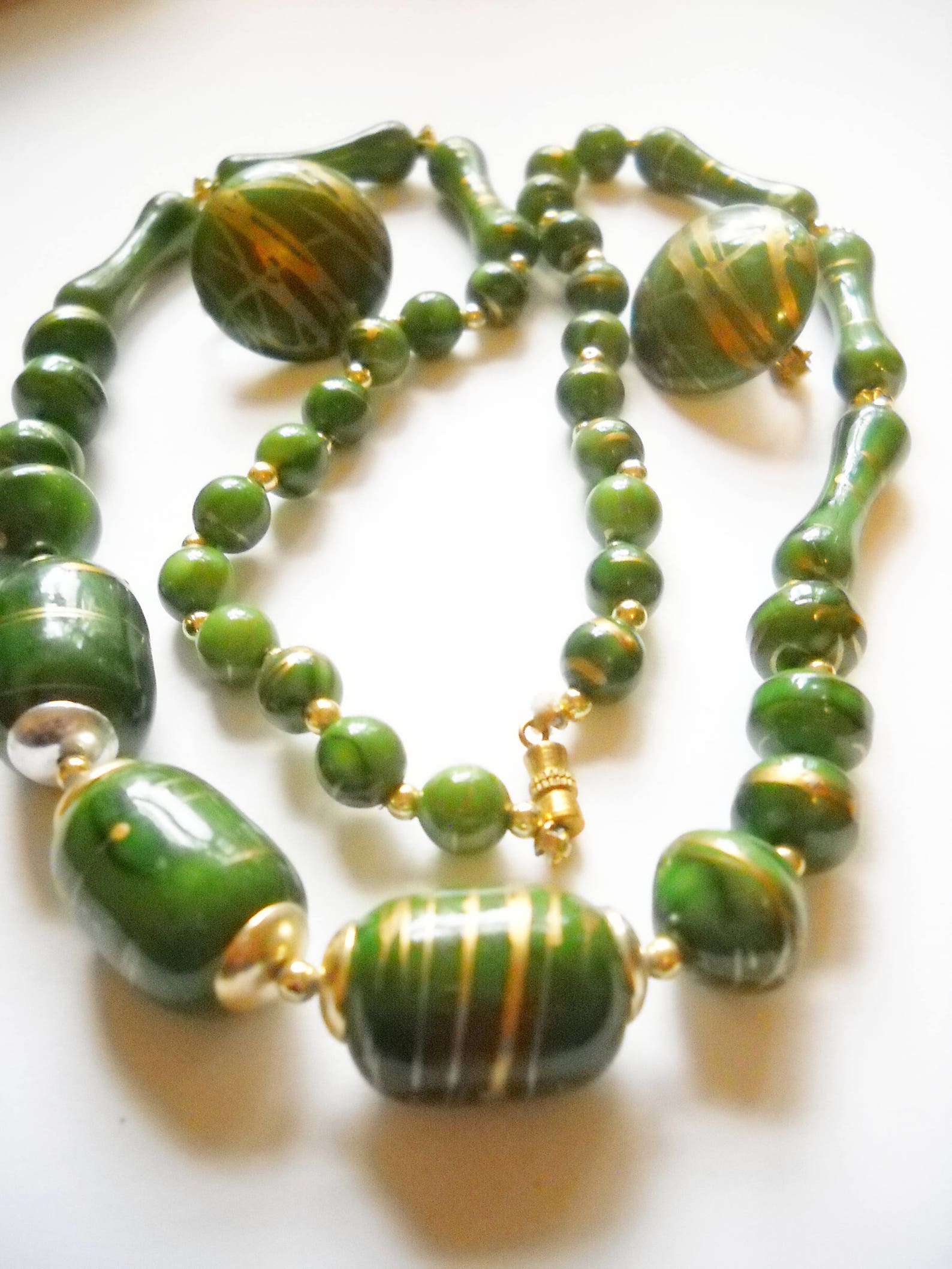 Jewelry Set Vintage Jade Green Gold Beaded Necklace Earrings | Etsy