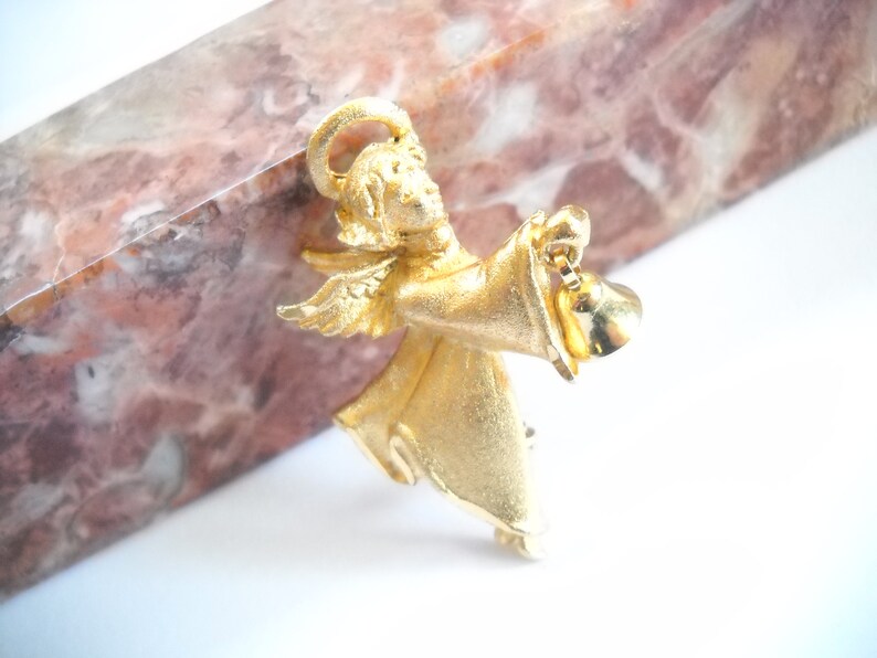 Vintage Angel Pin w Bell Brushed Gold Tone Metal Halo Loop For | Etsy