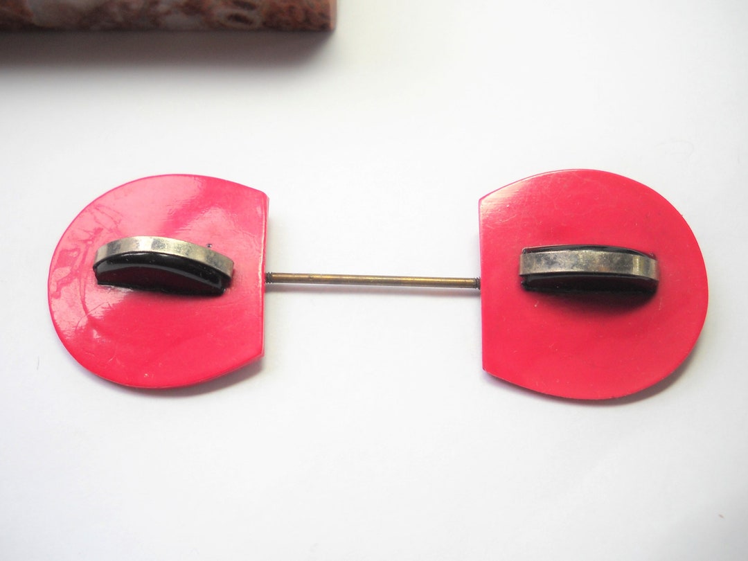 Art Deco Jabot Pin Hat Pin Coat Pin Celluloid Double Sided Red Black ...
