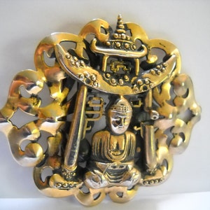 Vintage Big Bold Belt Buckle Buddha in Temple Gold Tone Brass Belt ...