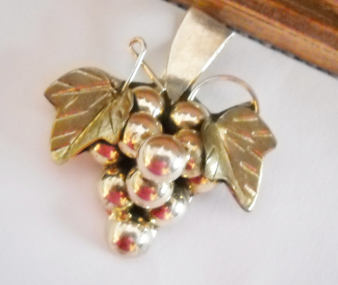 Grape Cluster Brooch Pendant 925 Mexico CAS Sterling Silver Vintage ...