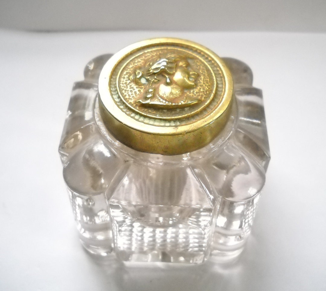 Vintage Inkwell Antique Inkwell Clear Glass Pressed Glass Heavy ...