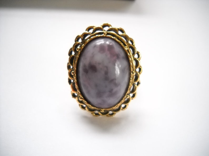 Ring Vintage Lavender Marble Purple Glass Cabochon Stamped - Etsy