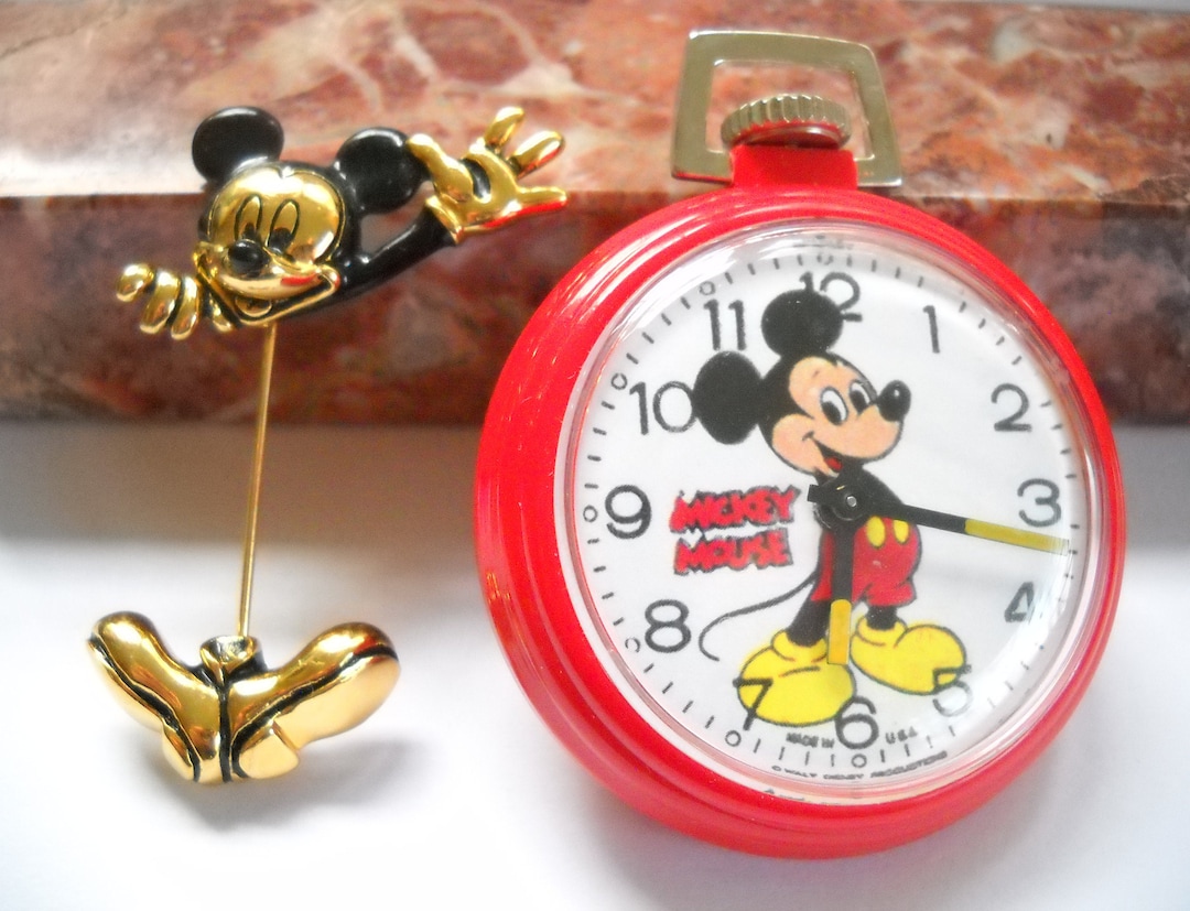 Vintage Disney Mickey Mouse Pocket Watch as is Metal Mickey Mouse Stick ...