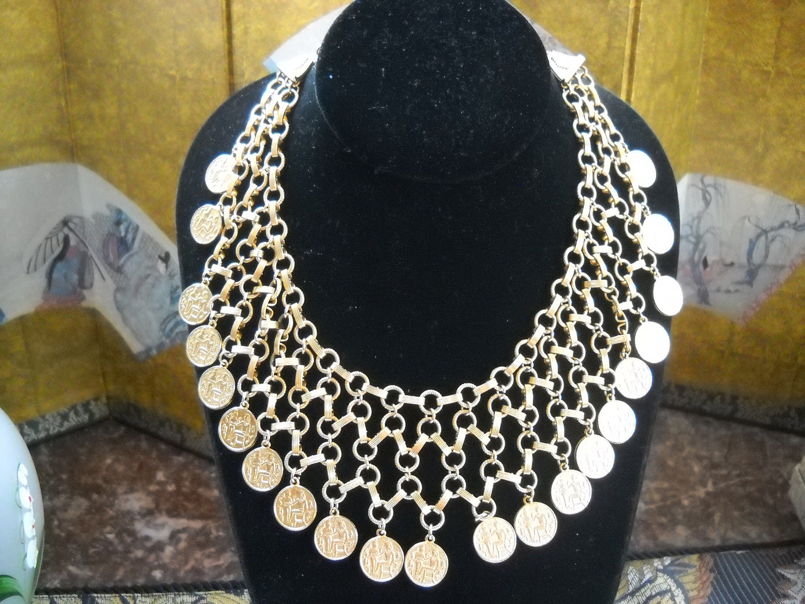 Vintage Egyptian Revival Necklace Bib Necklace Coin Necklace W - Etsy