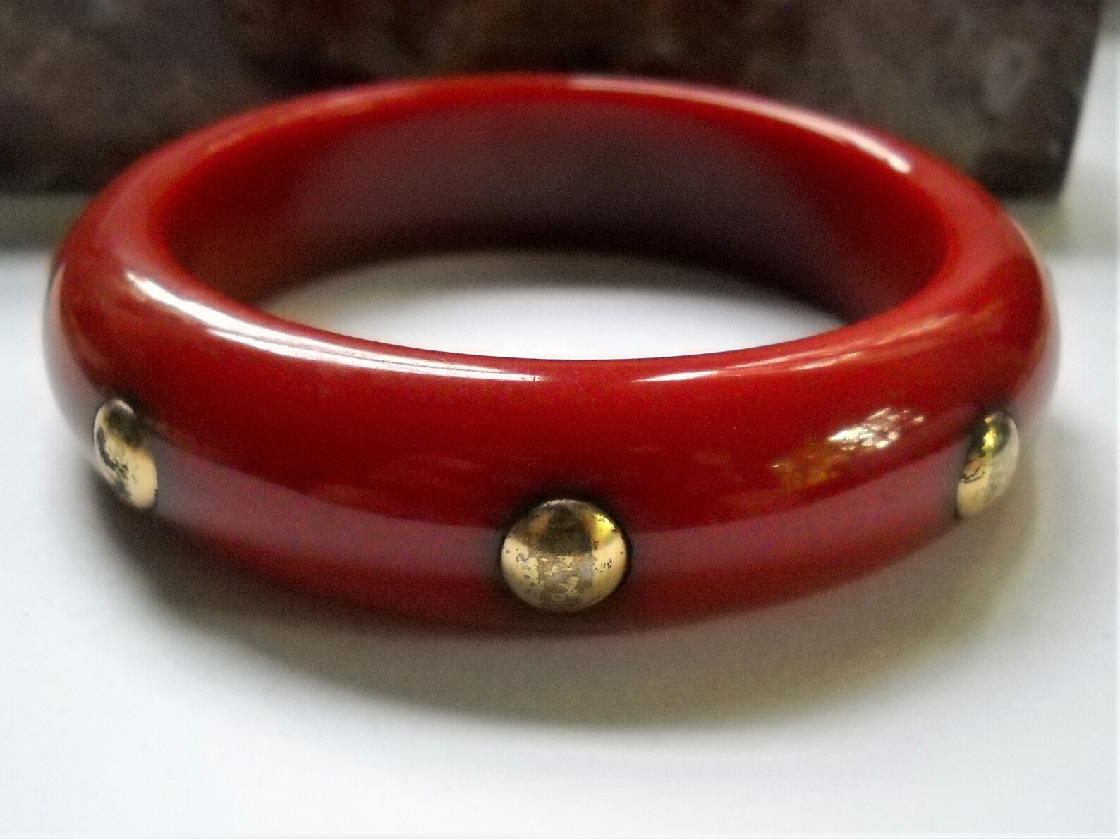 Vintage Bakelite Bangle Bracelet Red Bangle Metal Rivet Dots Tested ...