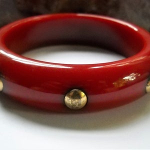 Vintage Bakelite Bangle Bracelet Red Bangle Metal Rivet Dots Tested ...
