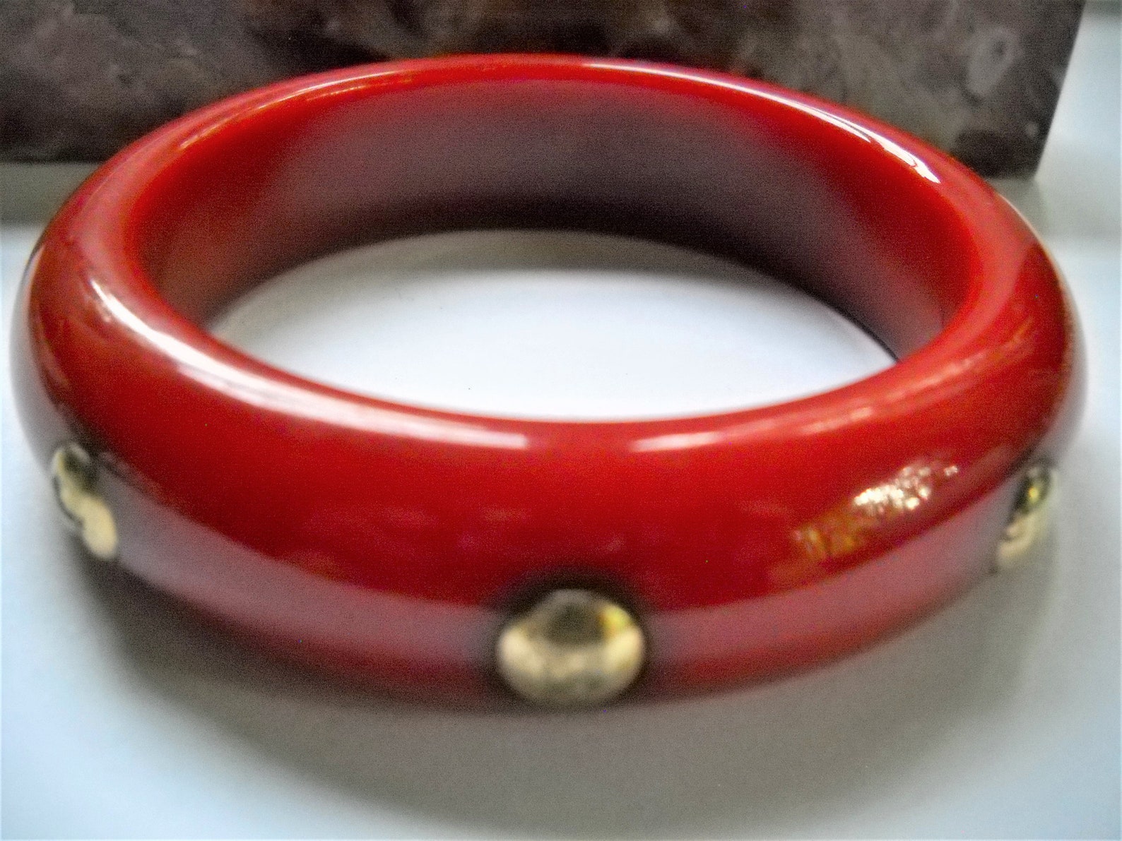 Vintage Bakelite Bangle Bracelet Red Bangle Metal Rivet Dots Tested ...