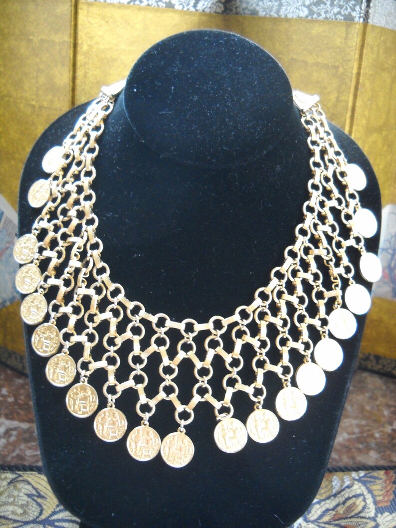 Vintage Egyptian Revival Necklace Bib Necklace Coin Necklace W - Etsy
