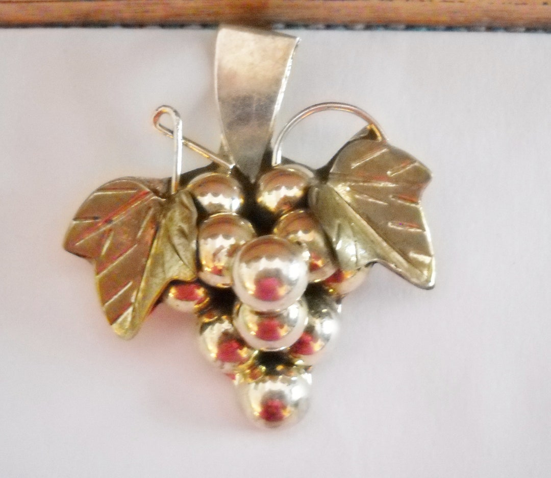 Grape Cluster Brooch Pendant 925 Mexico CAS Sterling Silver Vintage ...