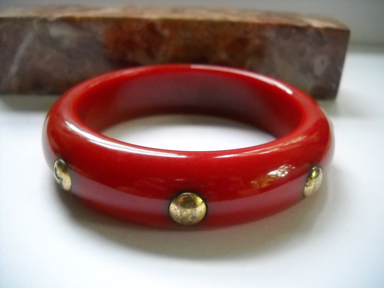 Vintage Bakelite Bangle Bracelet Red Bangle Metal Rivet Dots Tested ...