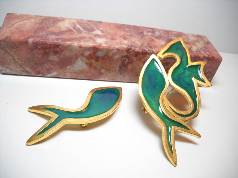 Vintage Set Don-Lin Brooches Enamel Sea Life Ocean Life Gold | Etsy