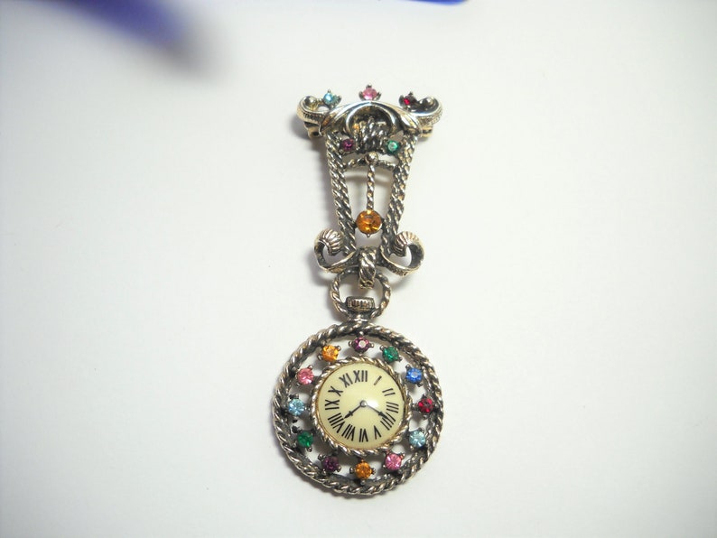 Vintage Watch Brooch Faux Watch Rhinestone Enamel Costume Faux - Etsy