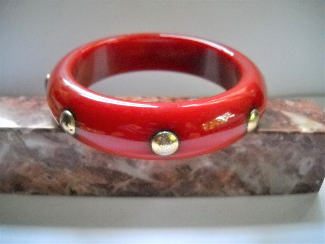 Vintage Bakelite Bangle Bracelet Red Bangle Metal Rivet Dots Tested ...