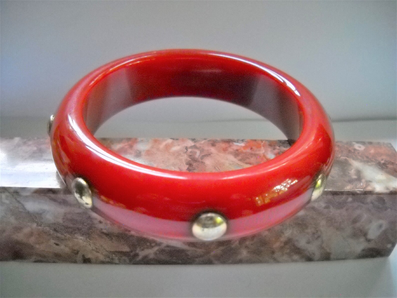 Vintage Bakelite Bangle Bracelet Red Bangle Metal Rivet Dots Tested ...