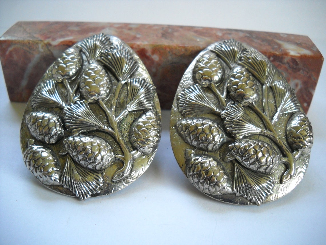 Vintage Dress Clips Silver Metal Repousse Dress Clips Nature | Etsy