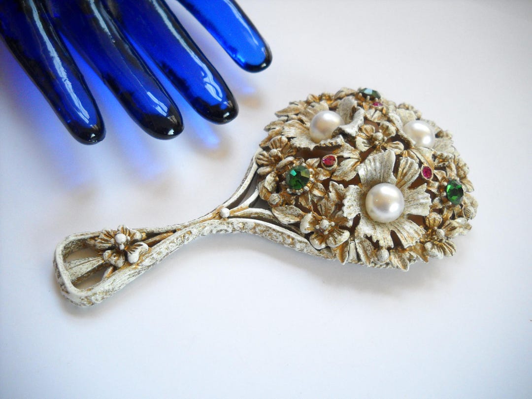Vintage Vanity Hand Mirror Vanity Hand Mirror Ornate Decorated ...