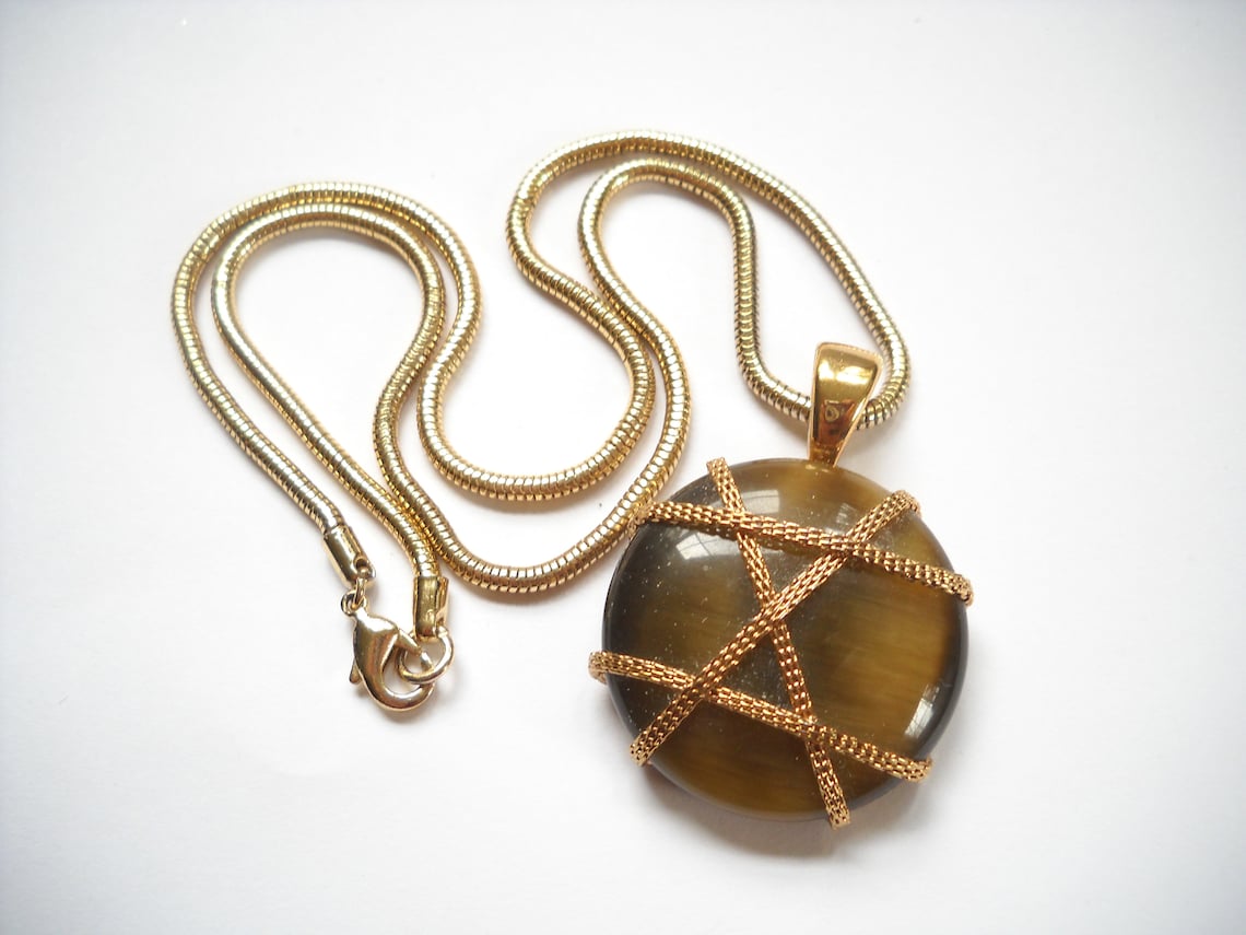 Roman RMN Tiger Eye Pendant Necklace Chain Necklace Pendant Round Tiger ...