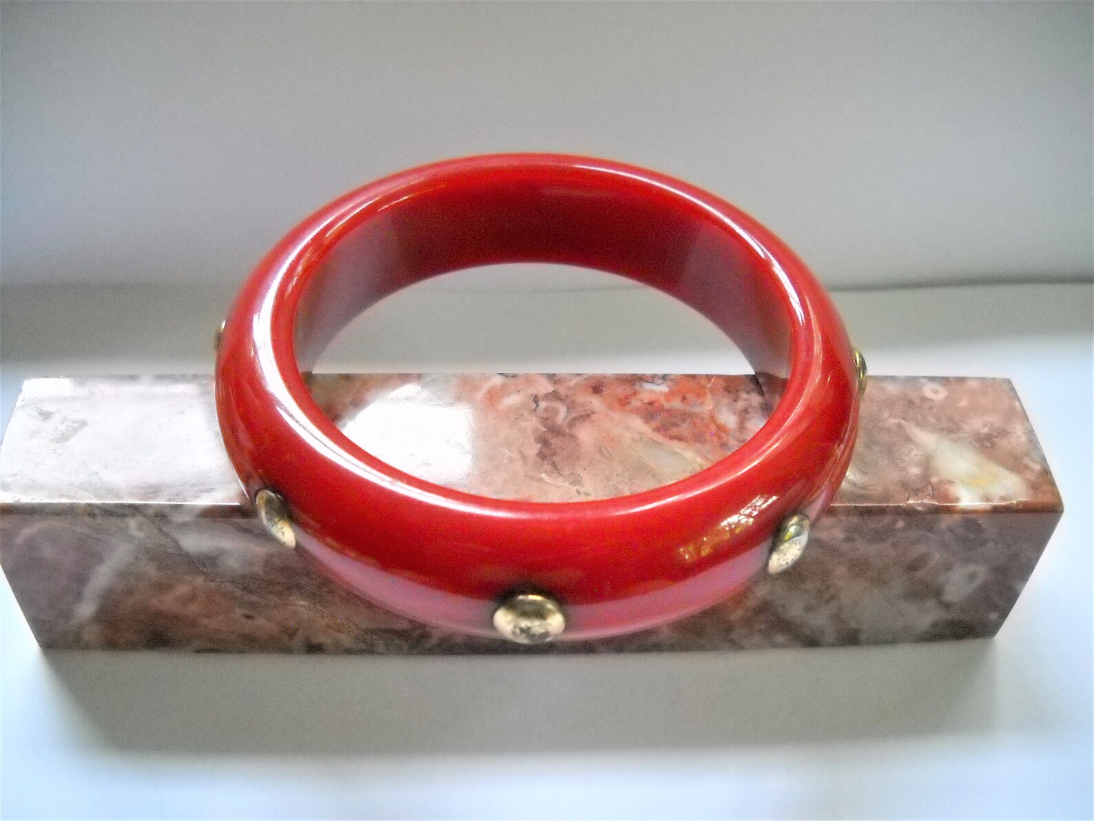 Vintage Bakelite Bangle Bracelet Red Bangle Metal Rivet Dots Tested ...